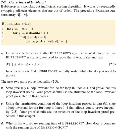 solved 2 2 correctness of bubblesort bubblesort is a