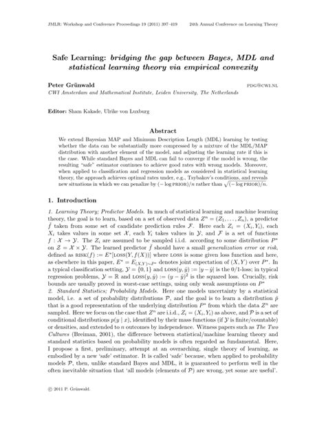 pdf safe learning bridging the gap between bayes mdl and statistical learning theory via