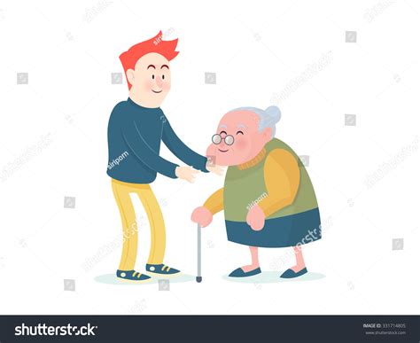 Grandmother Grandson Cartoon Style Vector Illustration Stock Vector