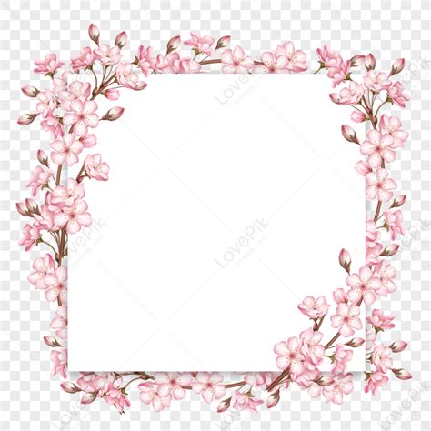 Cherry Blossom Branches Spring Pink Flowers Border Square Spring