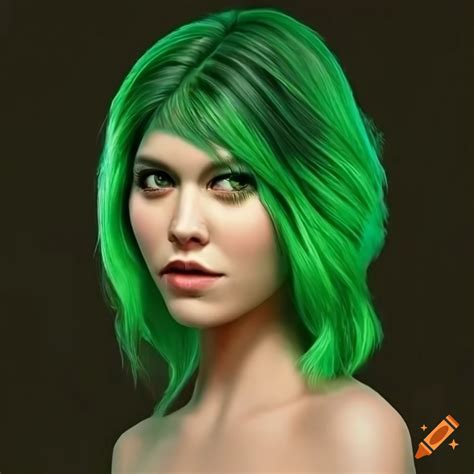 Hyperrealistic Portrait Of Mary Elizabeth Winstead With Neon Green Hair On Craiyon