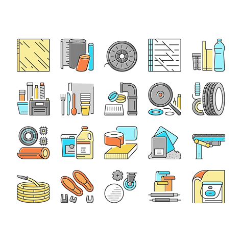 Polymer Material Industry Goods Icons Set Vector Vector Art At