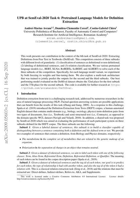 pdf upb at semeval 2020 task 6 pretrained language models for definition extraction