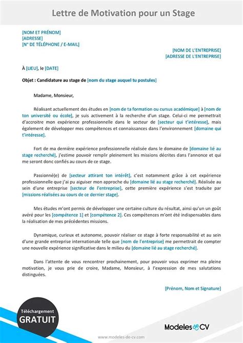Exemple De Lettre De Motivation Pour Un Stage En Un Jobs Letter