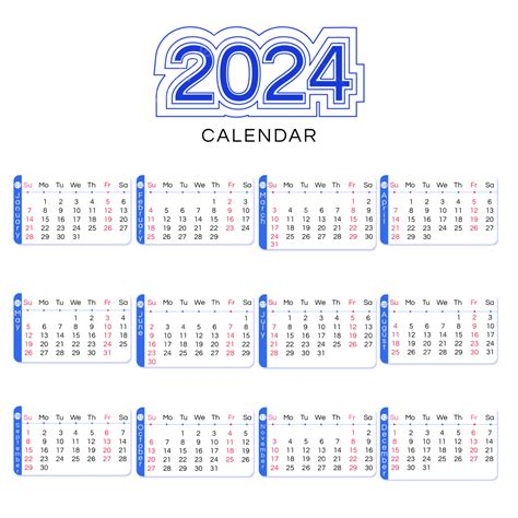 2024 Año Calendario Línea Simple Azul PNG dibujos 2024 Mes