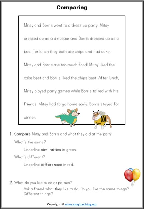 Compare And Contrast Reading Worksheets