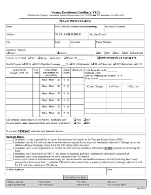 Veteran Enrollment Certificate Fill Online Printable Fillable