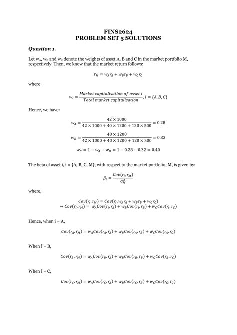 problem set 5 solution fins problem set 5 solutions question 1 let w a w b and w c denote