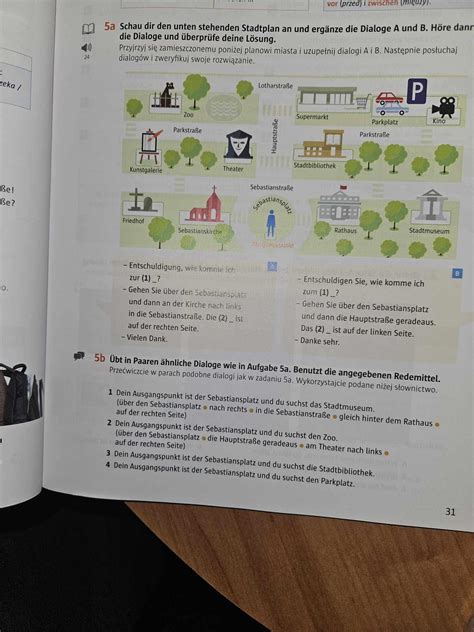 Schau dir den unten stehenden Stadtplan an und ergänze Dialoge A