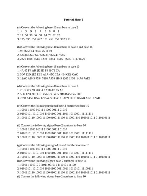 tutorial sheet digital pdf binary coded decimal mathematics
