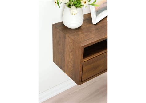 Solid Walnut Wood Floating Nightstand With Drawer And Open Shelf