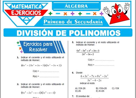 Ejercicios de División de Polinomios para Primero de Secundaria