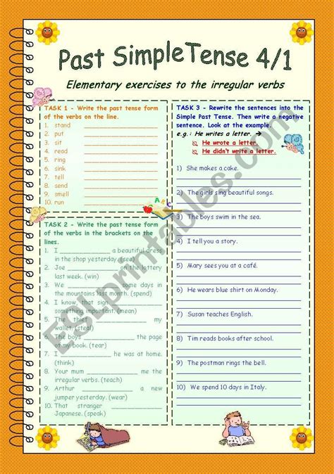 Past Simple Tense 4 1 Irregular Verbs Part 2 3 Pages Exercises