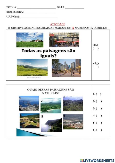 Paisagem Natural E Modificada Worksheet Interactive Activities