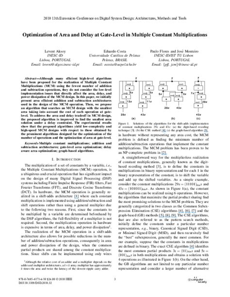 pdf optimization of area and delay at gate level in multiple constant multiplications paulo
