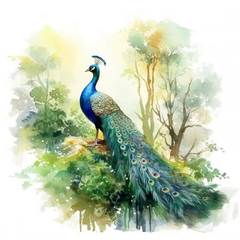 Acuarela De Un Pavo Real Foto Premium