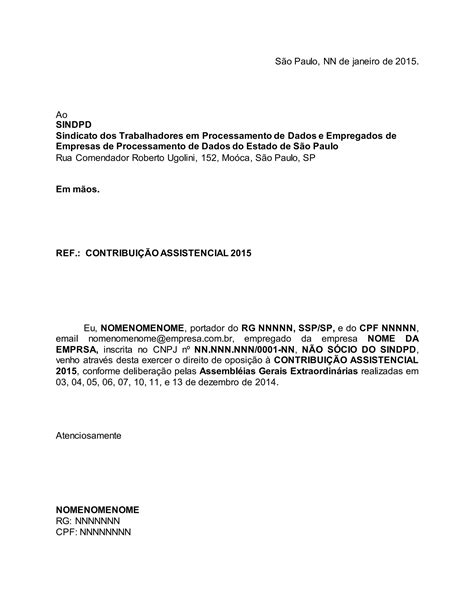 Modelo Carta De Oposi O Sindpd Pdf