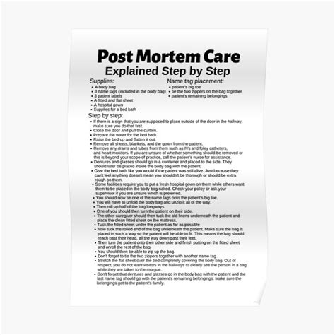 Post Mortem Care Explained Step By Step Poster For Sale By