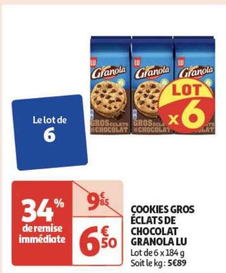 Promo Cookies Gros éclats De Chocolat Granola Lu chez Auchan