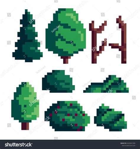 Pixel Art Trees Set Stick Stock Vector Royalty Free 2020901939