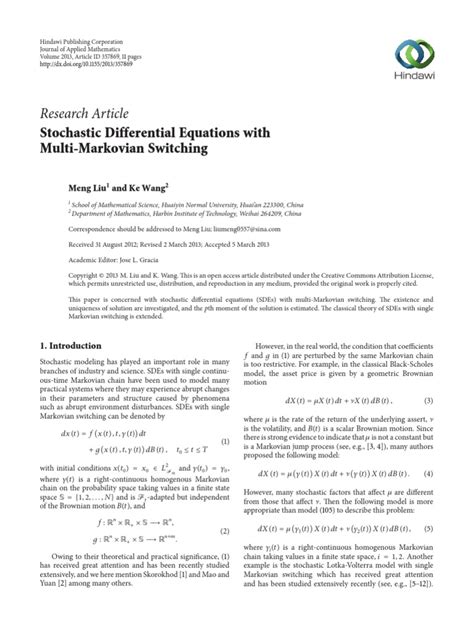 stochastic differential equations with multi marko pdf stochastic differential equation