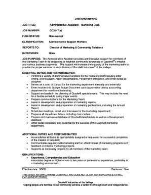 JOB DESCRIPTION JOB TITLE Administrative Assistant Fill And Sign