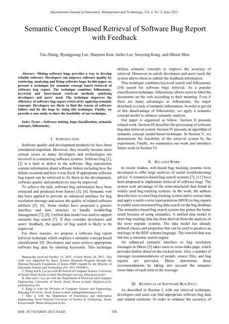 semantic concept based retrieval of software bug report ijimt