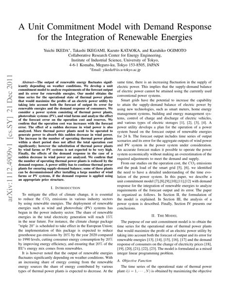pdf a unit commitment model with demand response for the integration of renewable energies