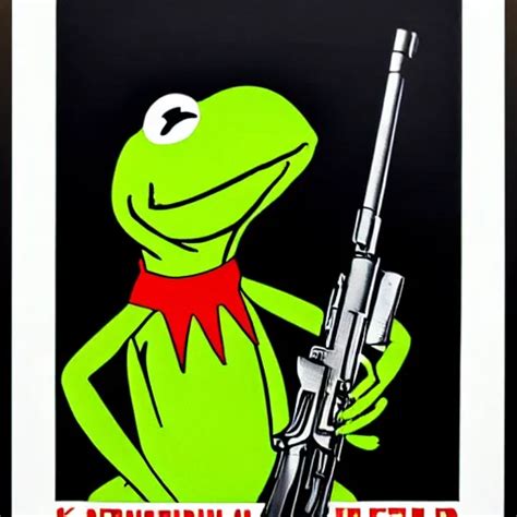 Kermit Holding A Kalashnikov Rifle Side Profile Two Stable