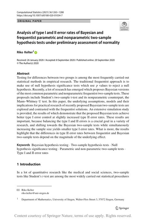 pdf analysis of type i and ii error rates of bayesian and frequentist parametric and