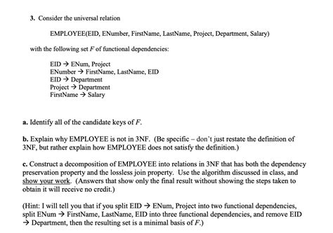 Solved 3 Consider The Universal Relation EMPLOYEE EID Chegg