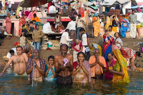Hindu Pilgrims Bathing In River Ganges Varanasi India TIM GRAHAM