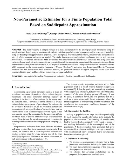 pdf non parametric estimator for a finite population total based on saddlepoint approximation 2
