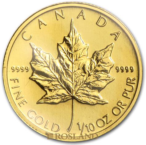 1 10 Unze Goldmünze Kanada Maple Leaf 1993