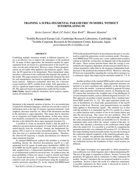 pdf training a supra segmental f0 model without interpolating f0