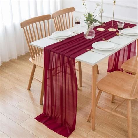 Aoksunova Chemin De Table En Mousseline De Soie Bordeaux Rouge Organza