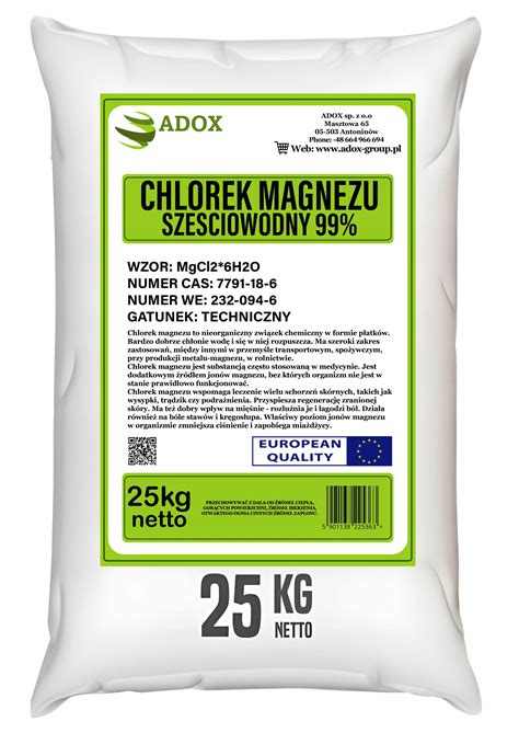 CHLOREK MAGNEZU SZEŚCIOWODNY 1000g 25kg CZDA 99 13478408624 Allegro pl