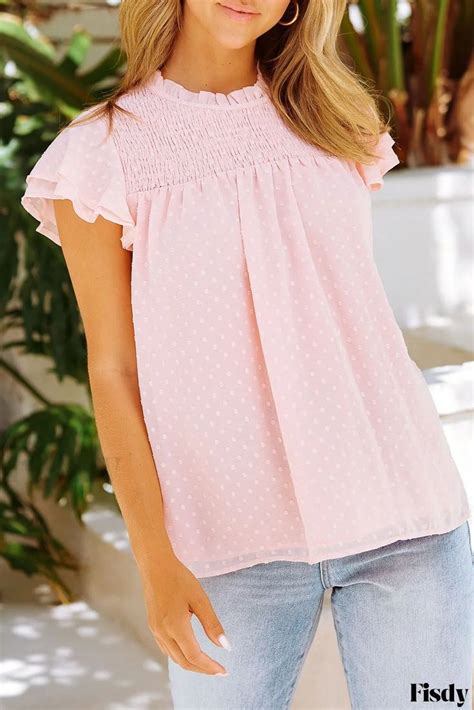 Fisdy Blusa De Lunares Con Escote De Volantes Y Mangas Escalonadas In