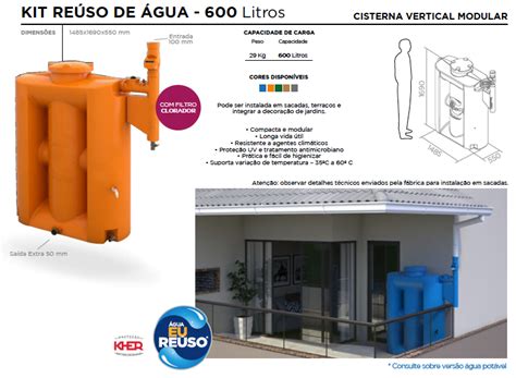 Cisterna Vertical Modular Litros Kit Re So De Gua Tecnotri