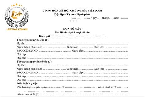 Chi tiết về mẫu đơn tố cáo việc phá hoại tài sản đúng quy định và thành