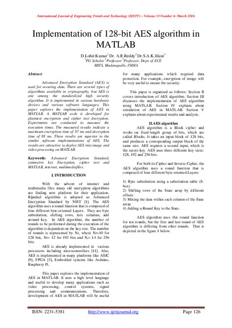 pdf implementation of 128 bit aes algorithm in matlab bhawna kukreja