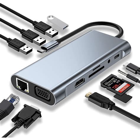 Adaptador Hub Byl Tipo C En Hdmi Rj Usb Aux Vga Gris Prophone