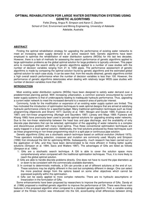 pdf optimal rehabilitation for large water distribution systems using genetic algorithms