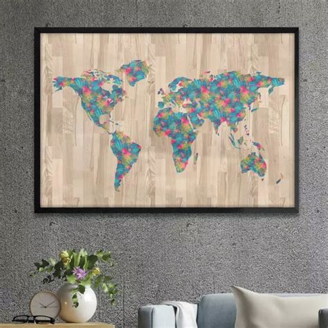 Quadro Decorativo Mapa M Ndi Madeira Floral X Cm Elo