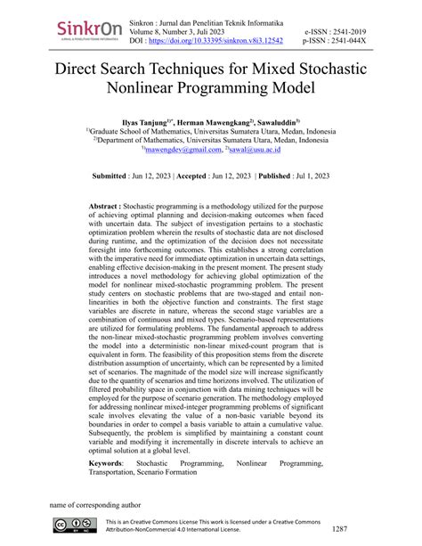 pdf direct search techniques for mixed stochastic nonlinear programming model