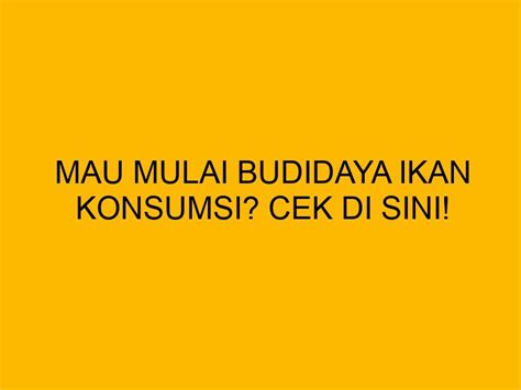 Mau Mulai Budidaya Ikan Konsumsi Cek Di Sini