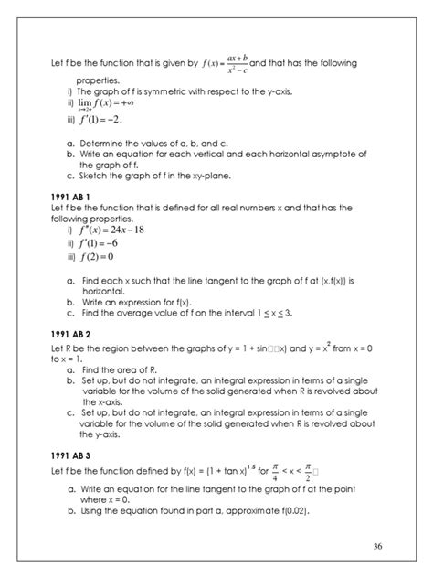 ap ab calculus frq 1991 pdf function mathematics maxima and minima