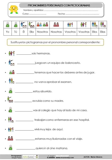 Pronombres Personales Con Pictogramas Pronombre Personal Pronombres