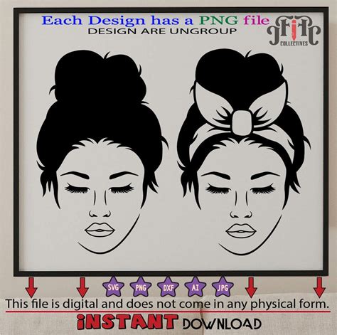 Messy Bun SVG File Hair SVG Girl With Lashes Svg Messy Bun Cut File