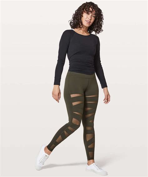 Lululemon Wunder Under Pant Hi Rise Tech Mesh 28 Dark Olive